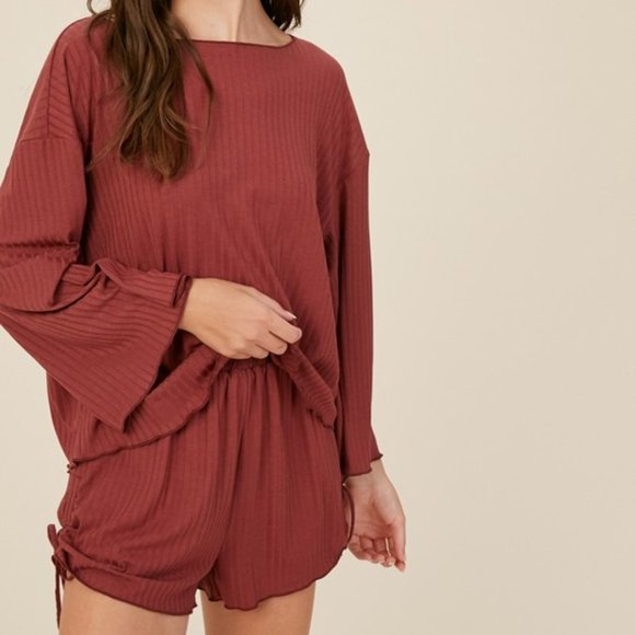 Listicle | Intimates & Sleepwear | Rust Red Ribbed Boatneck Top And ...